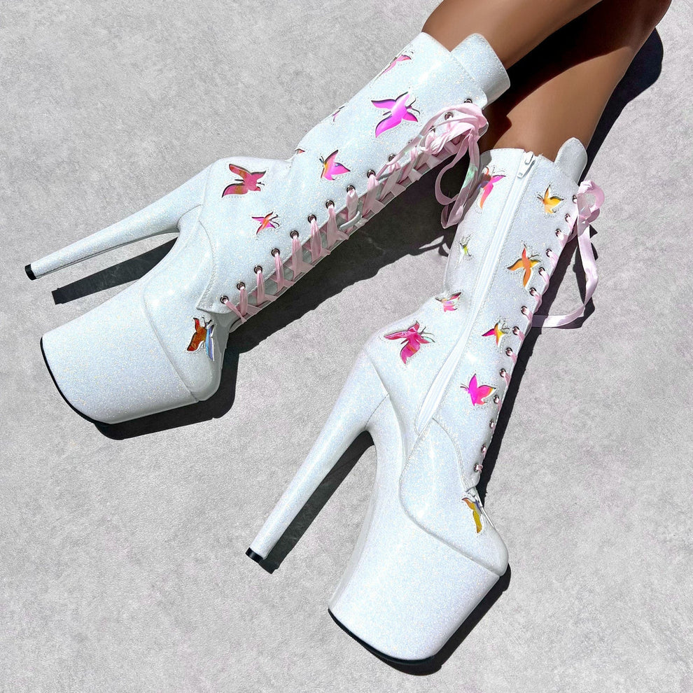 The Glitterati Butterfly Wide Fit Boot - Snow Kween - 8INCH – Hella ...