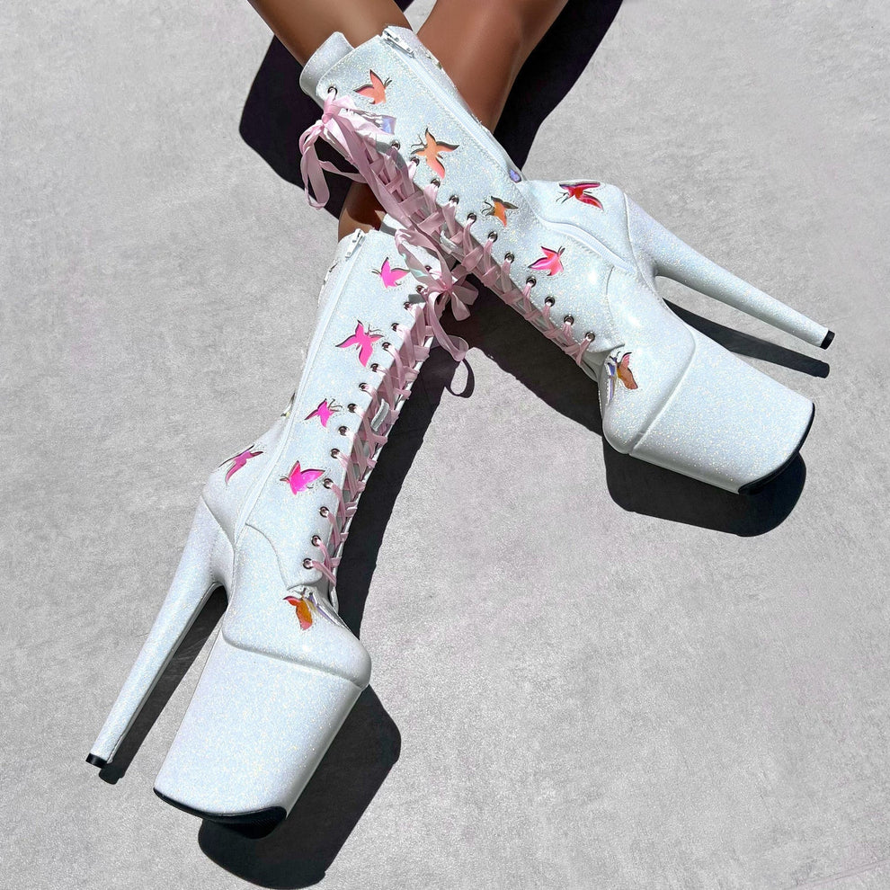 The Glitterati Butterfly Boot - Snow Kween - 8INCH – Hella Heels UK