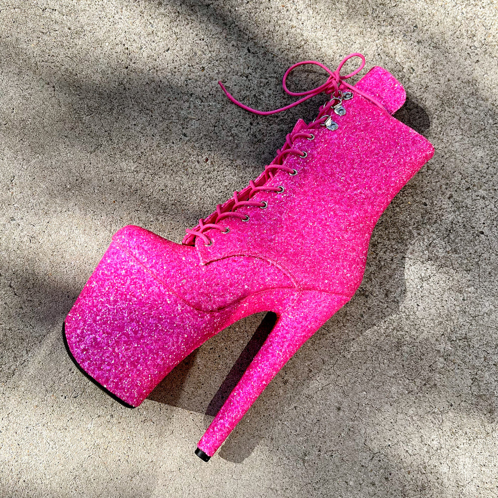 The Glitterati Xtra - Boot - Kitty Pink - 8INCH - Wide Fit – Hella Heels UK